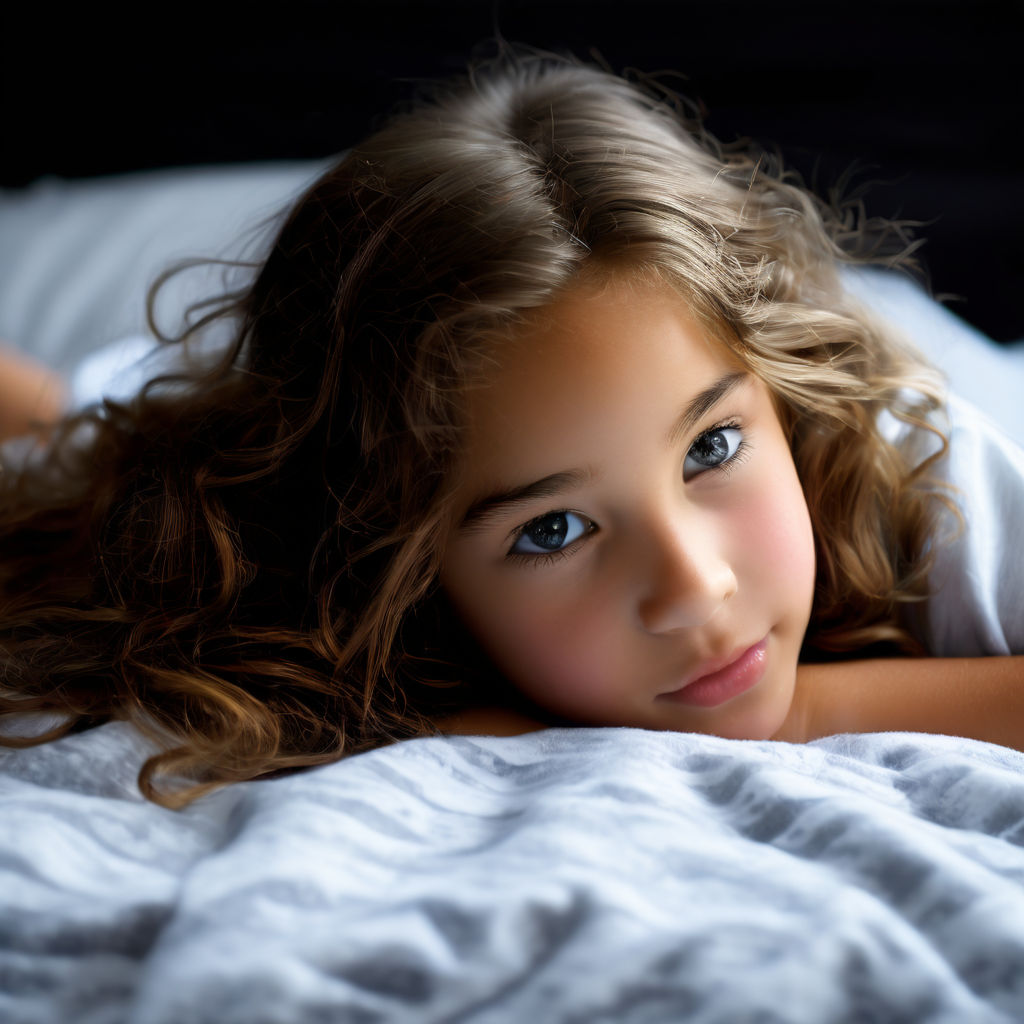 Tween girl in underwear backside view lying on bed face down by Roman K ...