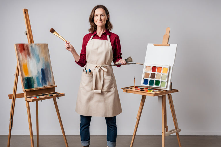 Generate a frontal full body shot of a female artist standin... by LJ L ...