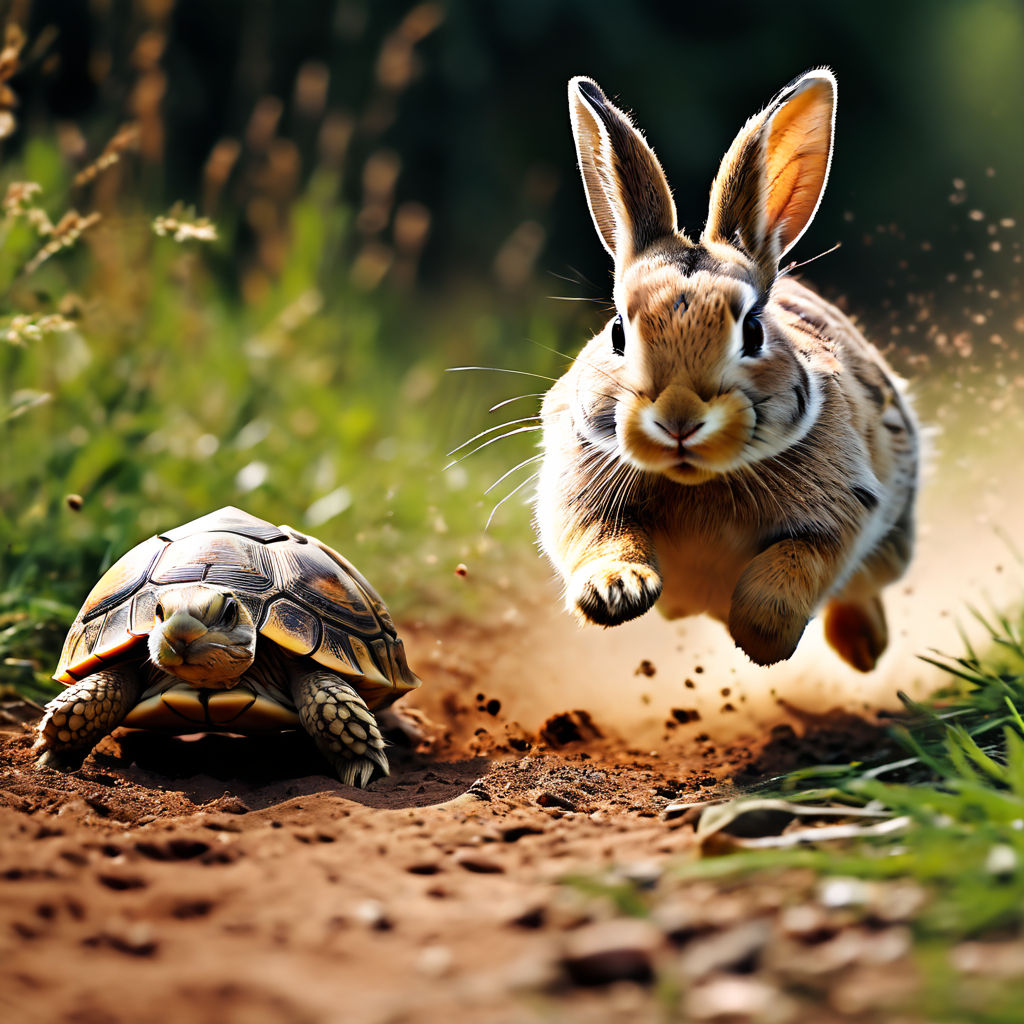 Running race between rabbit and tortoise.. rabbit run faster by Sumi A ...