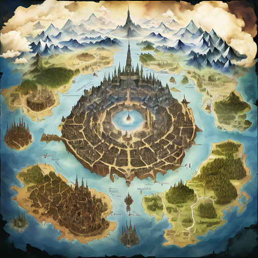 A map of a fantasy world with ten realms where you can see t... by ...
