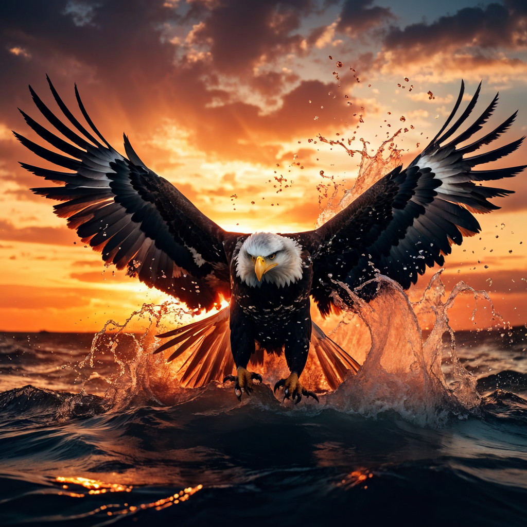 Create an image featuring an eagle formed entirely from wate... by Hai ...