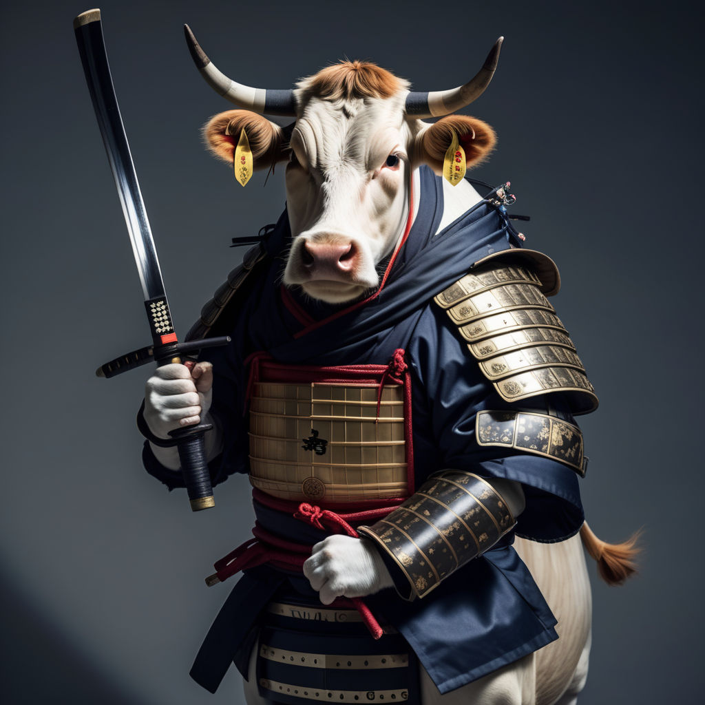 A cow in Samurai Armor Holding a katana by Rémy Janodet Aulagnier ...