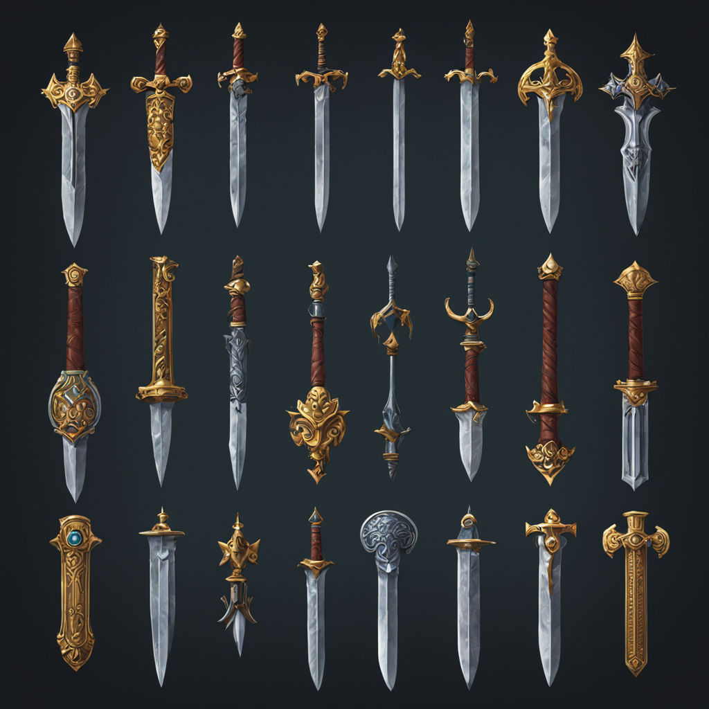 Create game asset multiple sword icons for rpg game inspired... by ...