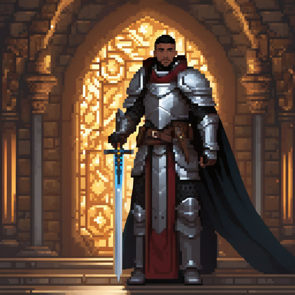 A young holy warrior cleric in dark robes and armor that rad... by J ...