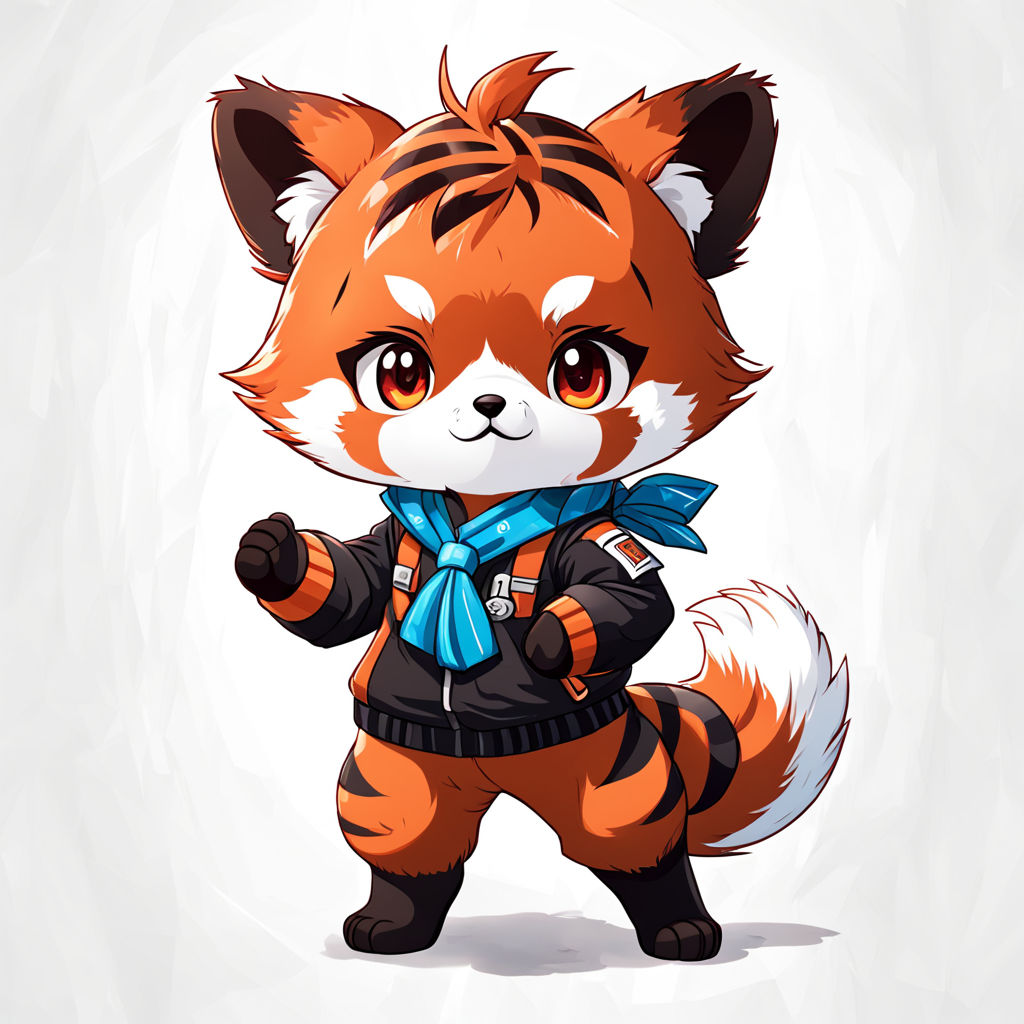 Create a realistic ultra cartoon style red panda with stripe... by ...
