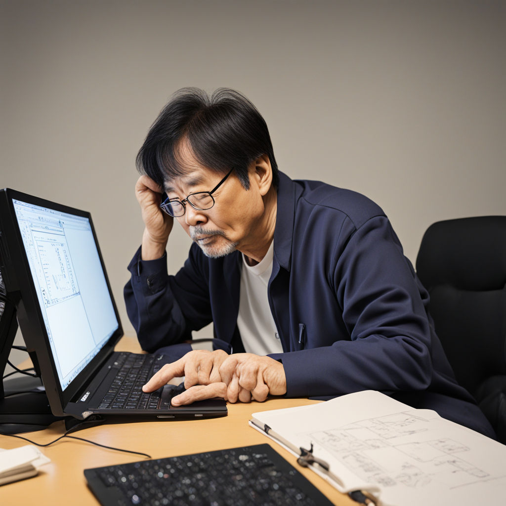 Draw the drowsy daily life of a Korean man in his 50s coding by ...
