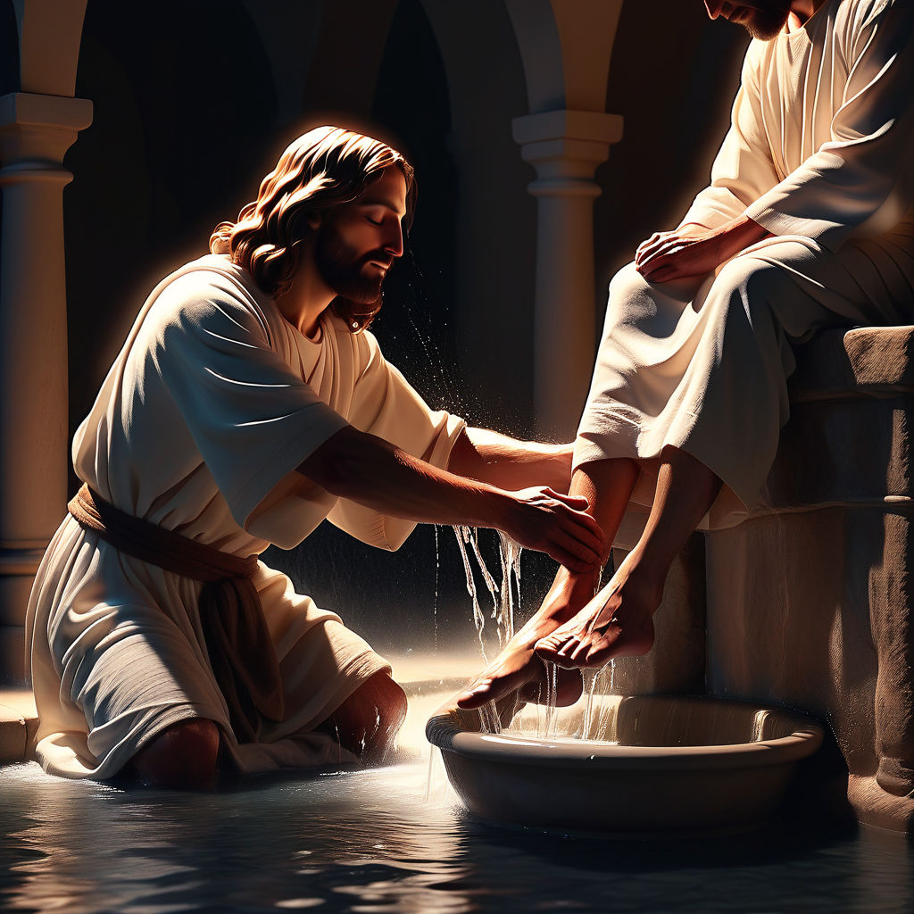 Jesus washing the feet of a disciple by Christian Photoshops - Playground