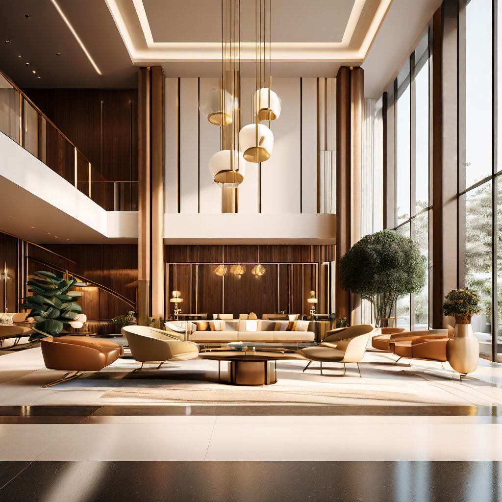 Generate a picture of a double height lift lobby of mid cen... by ...