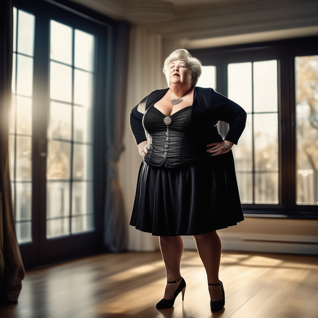 Wide angle full body shot of an overweight obese 60 year old... by ...