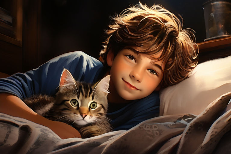 Paint a cozy scene with an incredibly cute teenage boy lying... by 김동민 ...