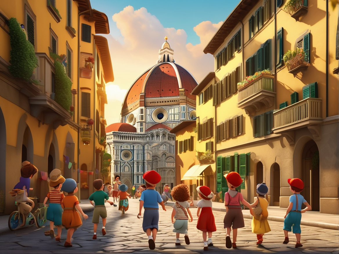 Create a cartoon-style scene depicting children playing on t... by ...