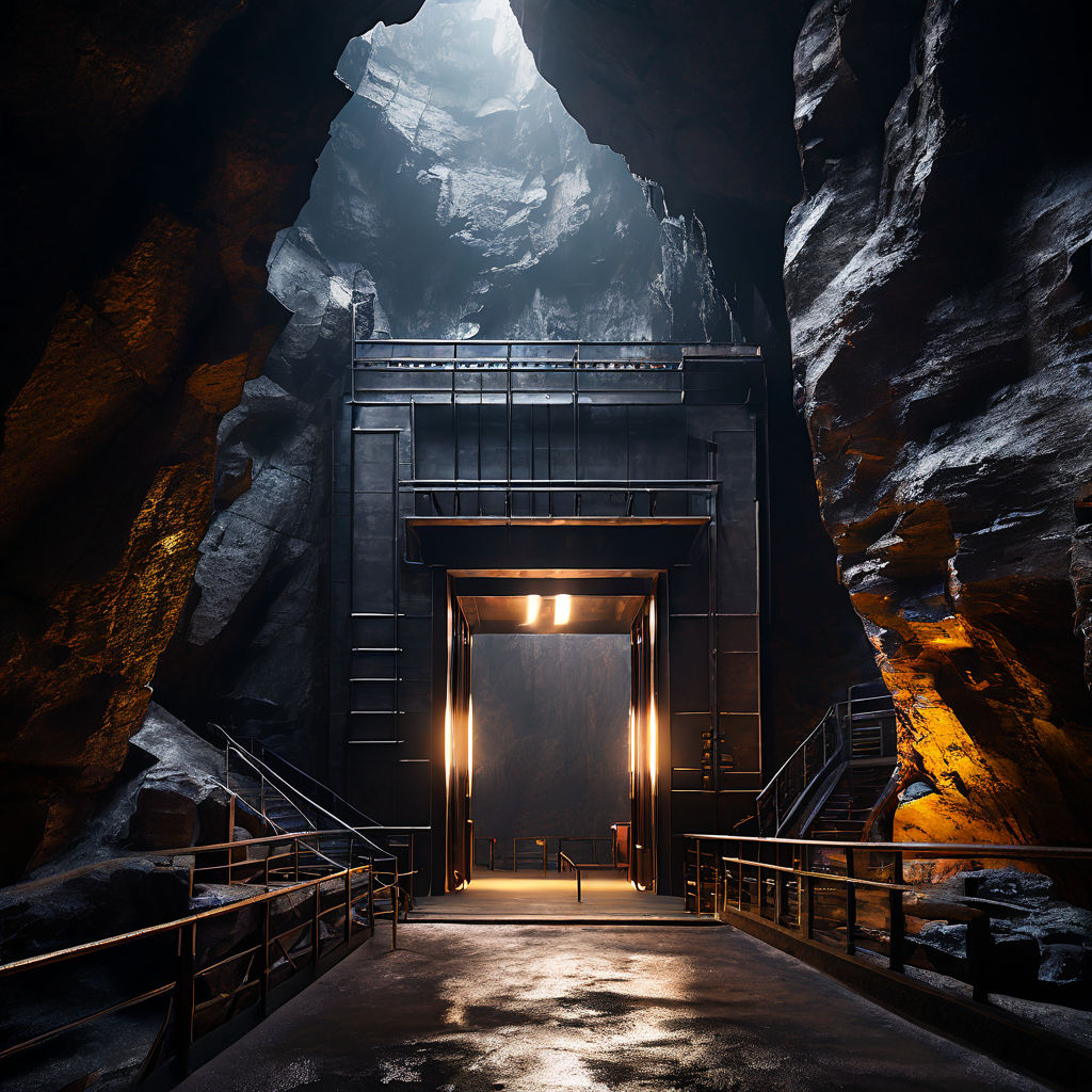 Modern elevator entrance to a large mine inside a cave by Olli ...