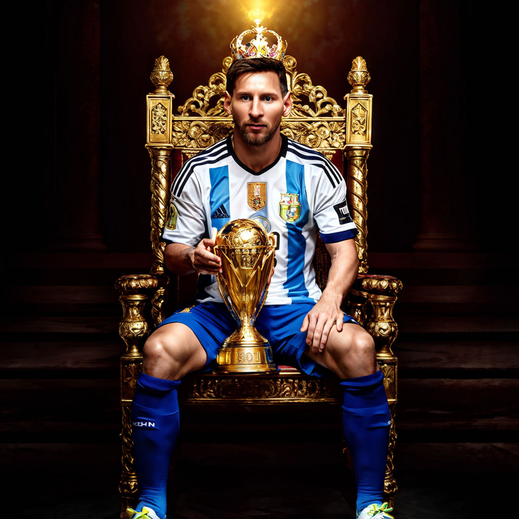 Lionel Messi seated regally on a gilded throne by ADIT INDIARTO ...