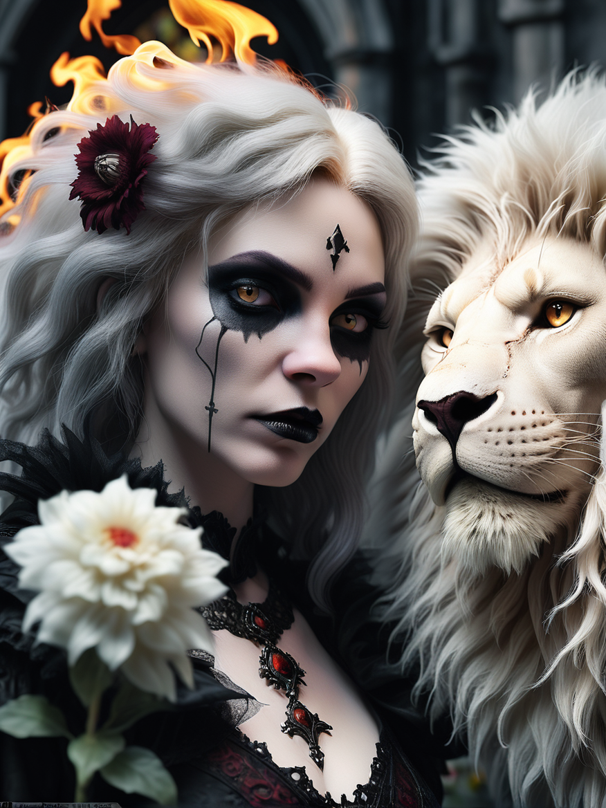 (Gothic with a real white hairy Lion) Gothic Lilith portrai... by ...