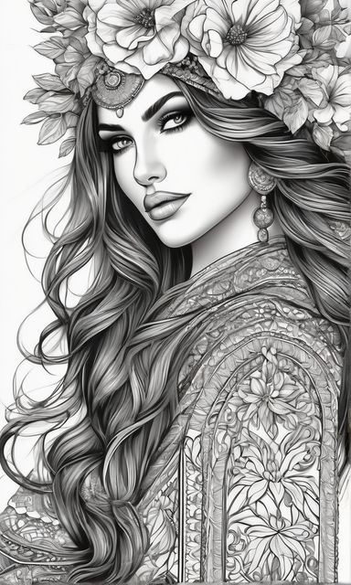 Vector coloring page of a beautiful gypsy woman with flowe... by ...
