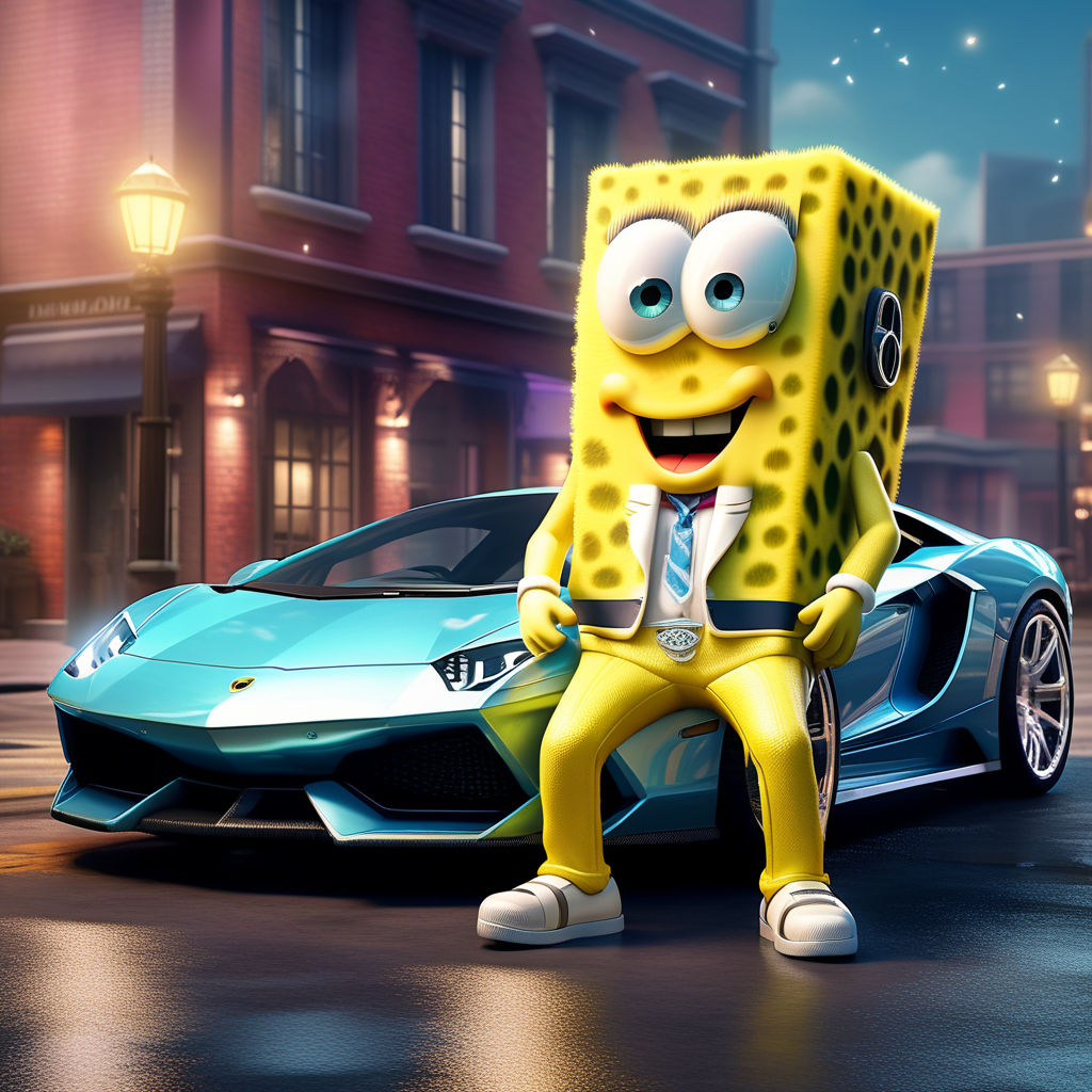 Spongebob leaning on his supercar looking rich. Make it as i... by Mike ...