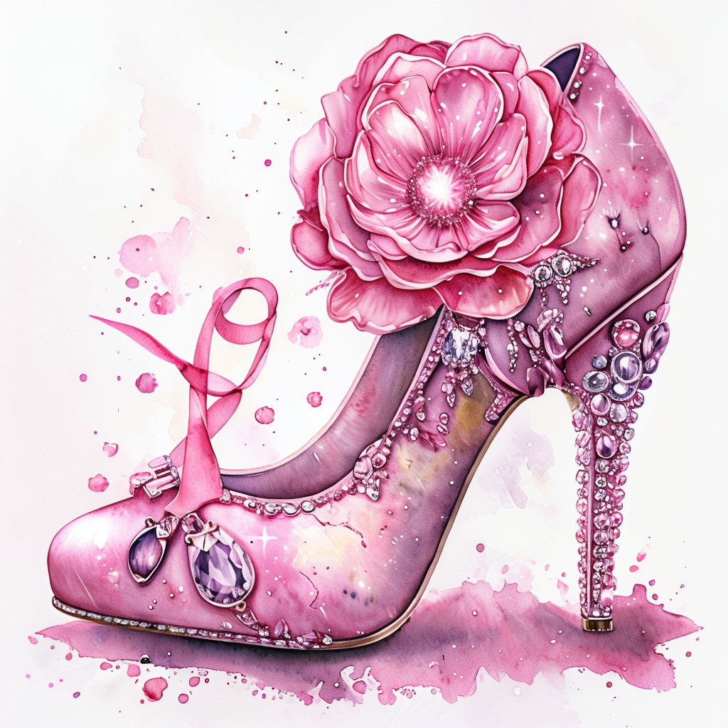 A watercolor illustration of a luxurious pink high heel lady... by ...