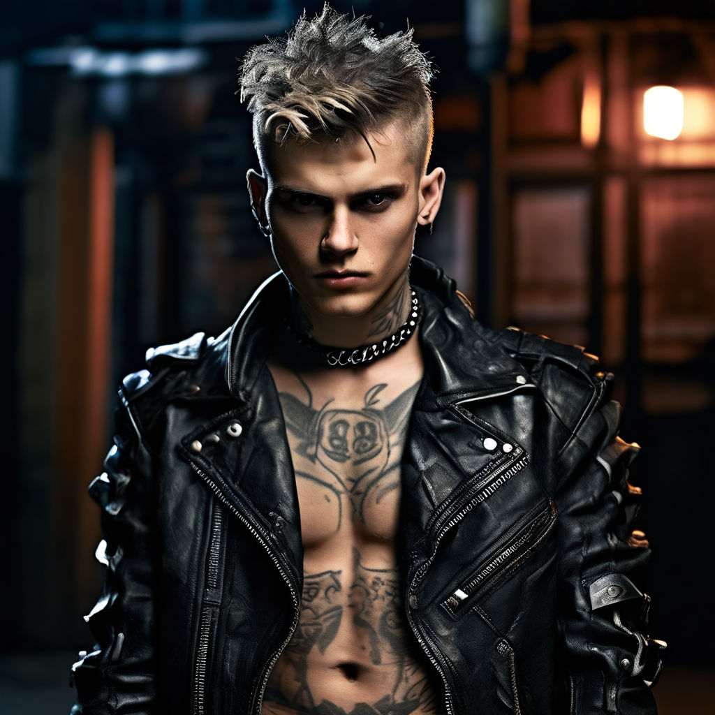 18 year old German male punk wearing leather in a dystopian ... by JD ...