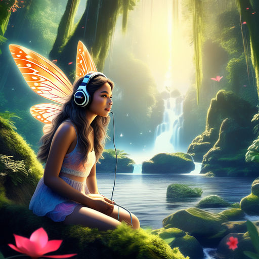 A filipino fairy listening to music with headphones in the f... by ...