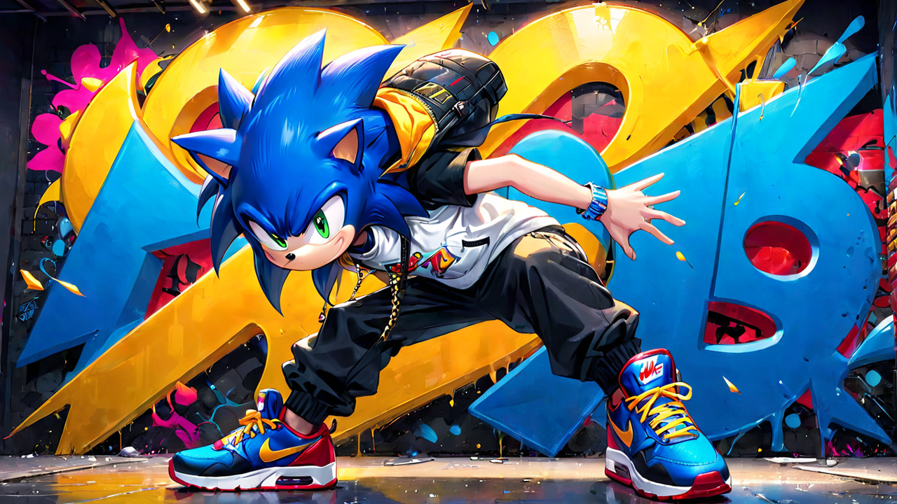 Sonic character strikes a streetwear-inspired rapper pose by The Retro ...