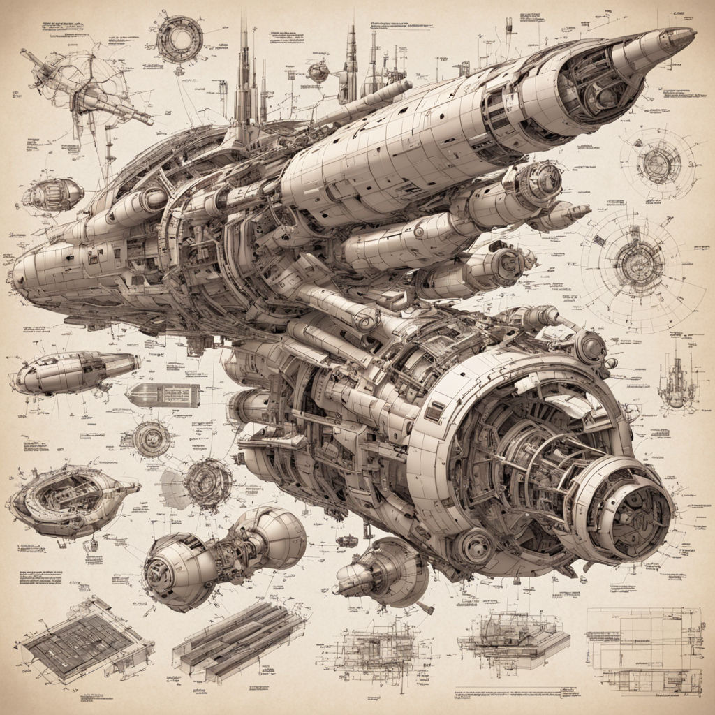 Exploded engineering drawing of spaceship by chen dacia - Playground