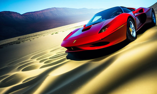 An award-winning color photograph of a red Ferrari in the mi... by ...