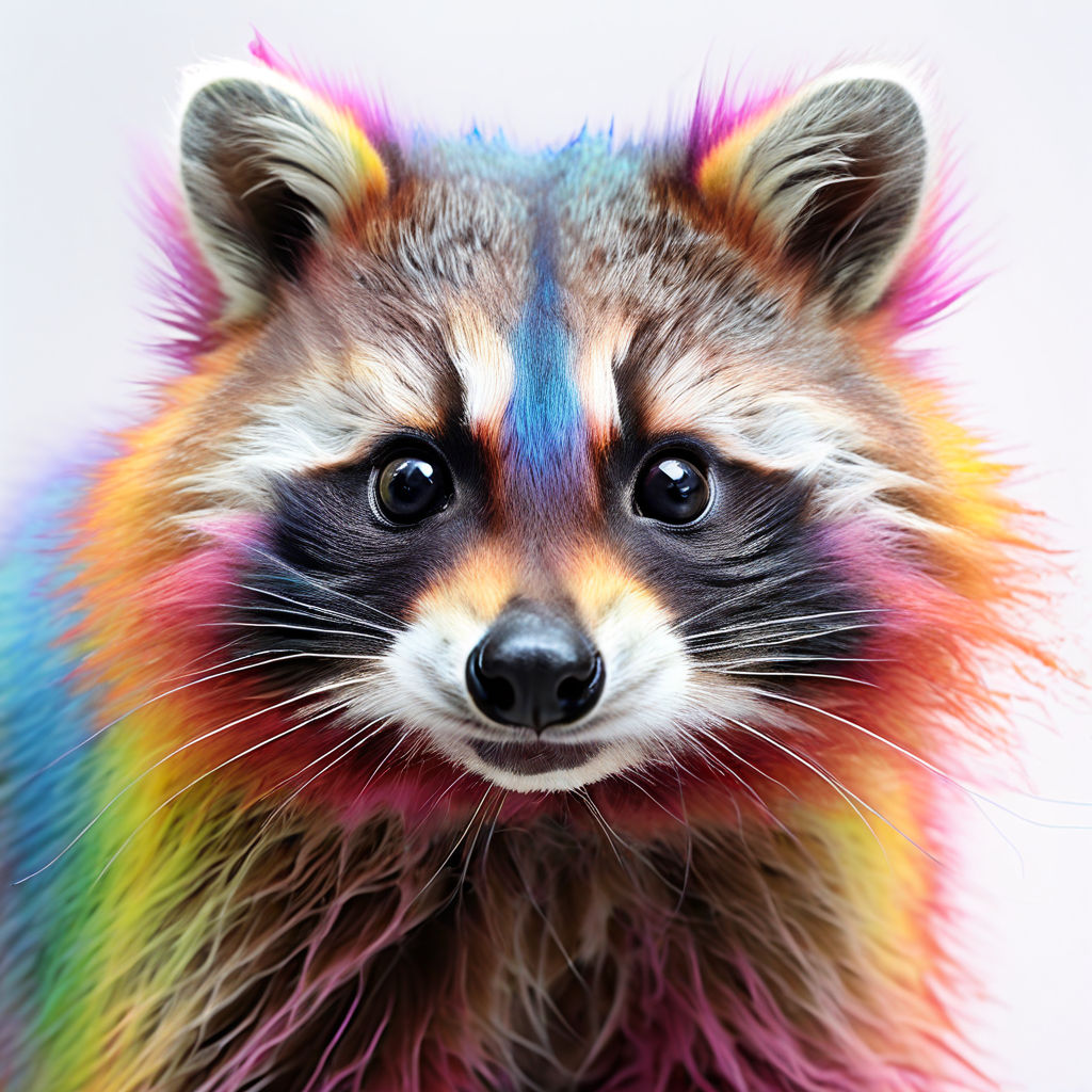 Fully pastel rainbow-colored raccoon by Kristin Nolan - Playground