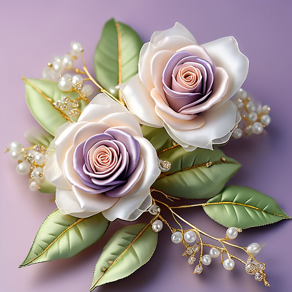 A work of art made from a single pale purple rose that has j... by pong ...