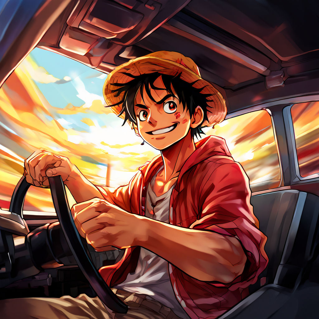 Anime style Luffy from One Piece operating a car by Петр Михайлов ...