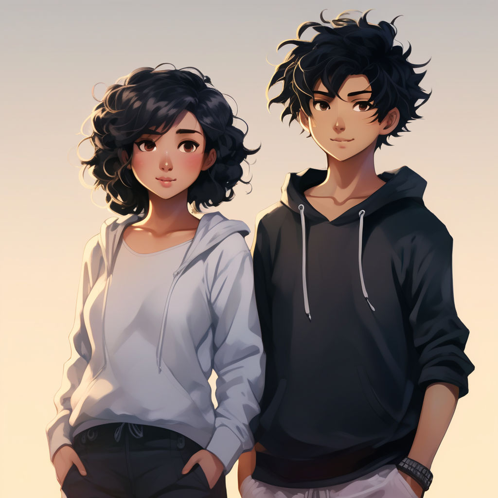 Skinny asian anime boy with black messy hair with chubby ind... by ...
