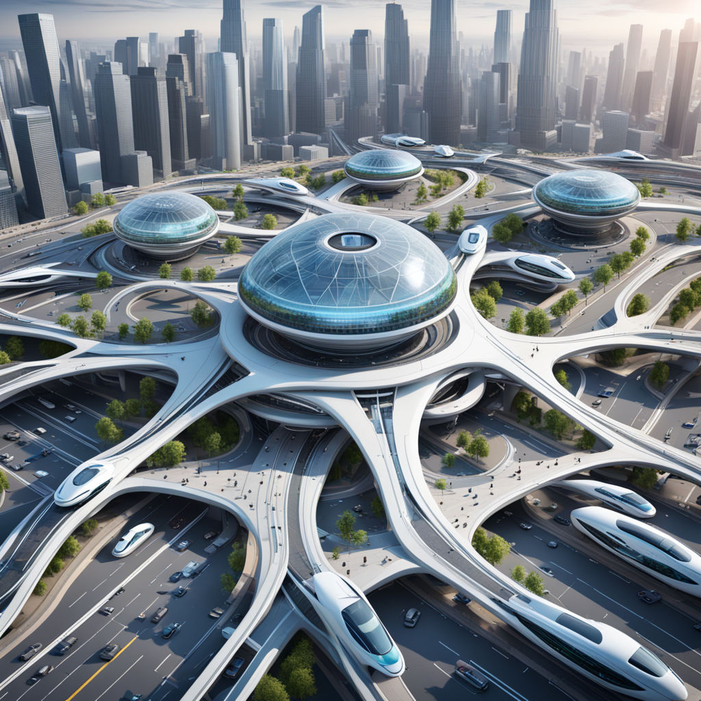 Generate an image showcasing a central transportation hub in... by ...