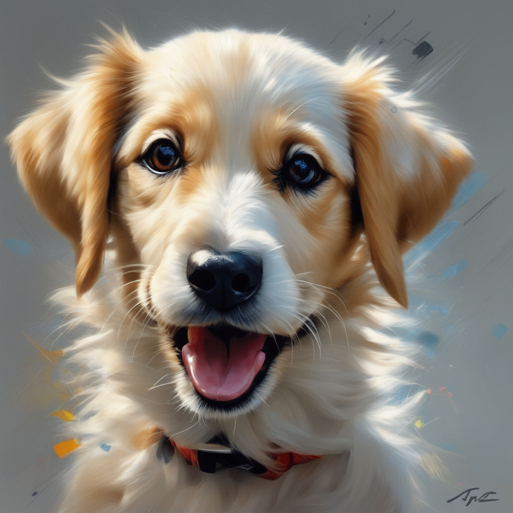Genera una representación realista de un perro cachorro feli... by ...