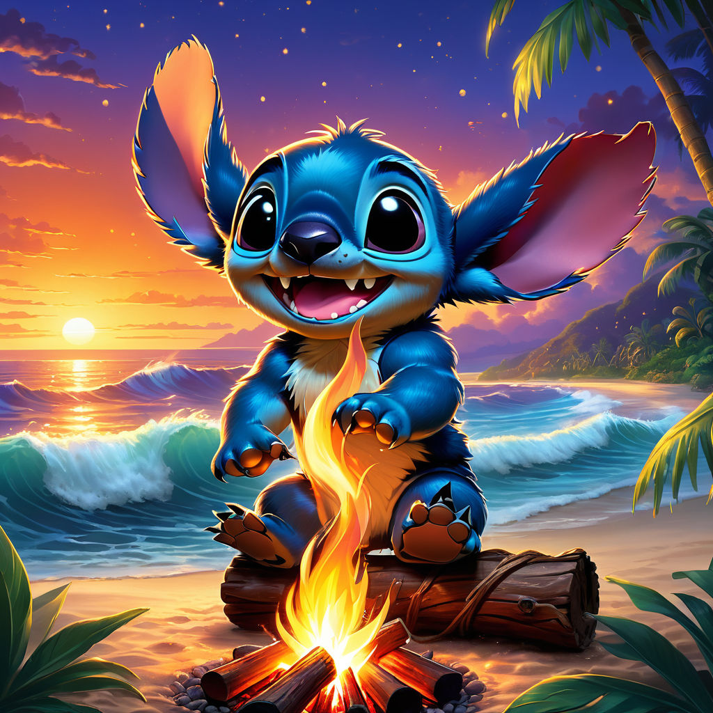 Stitch from Lilo & Stitch igniting a campfire by 黃筱幃 - Playground