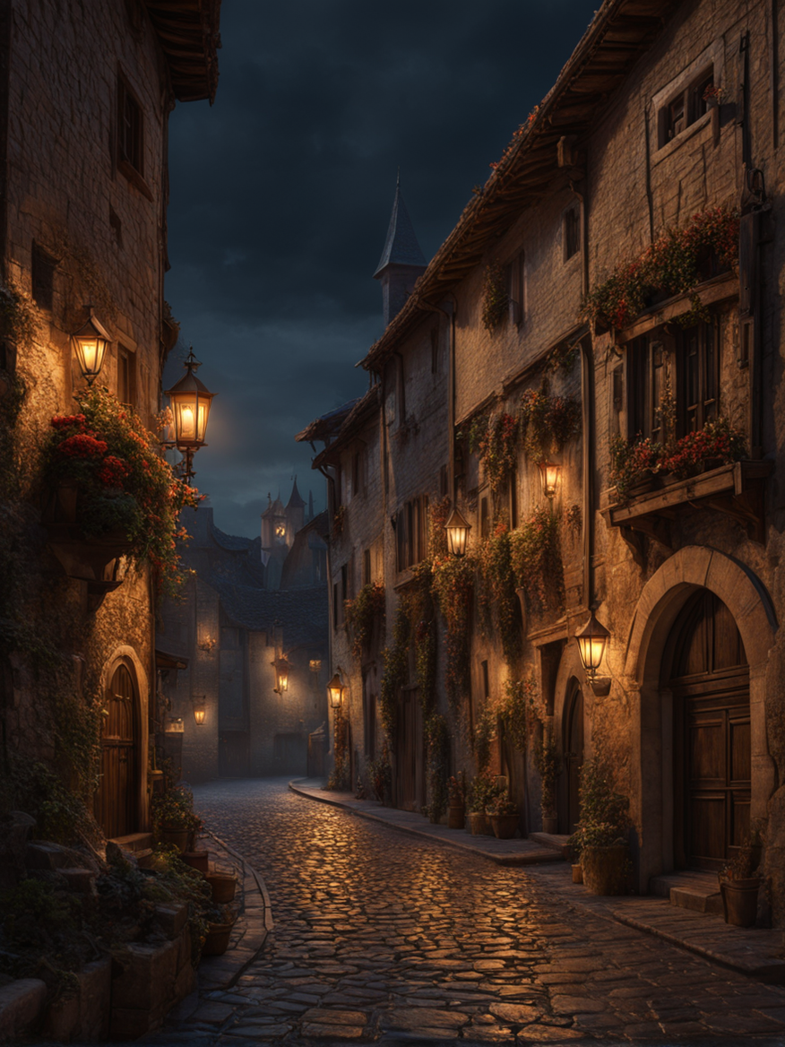 Medieval night street by Roberto Feick - Playground