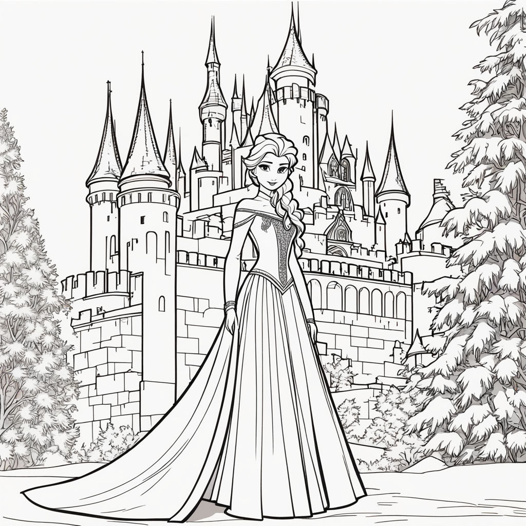 A simple Coloring pages of frozen elsa in castle in thin bla... by ...