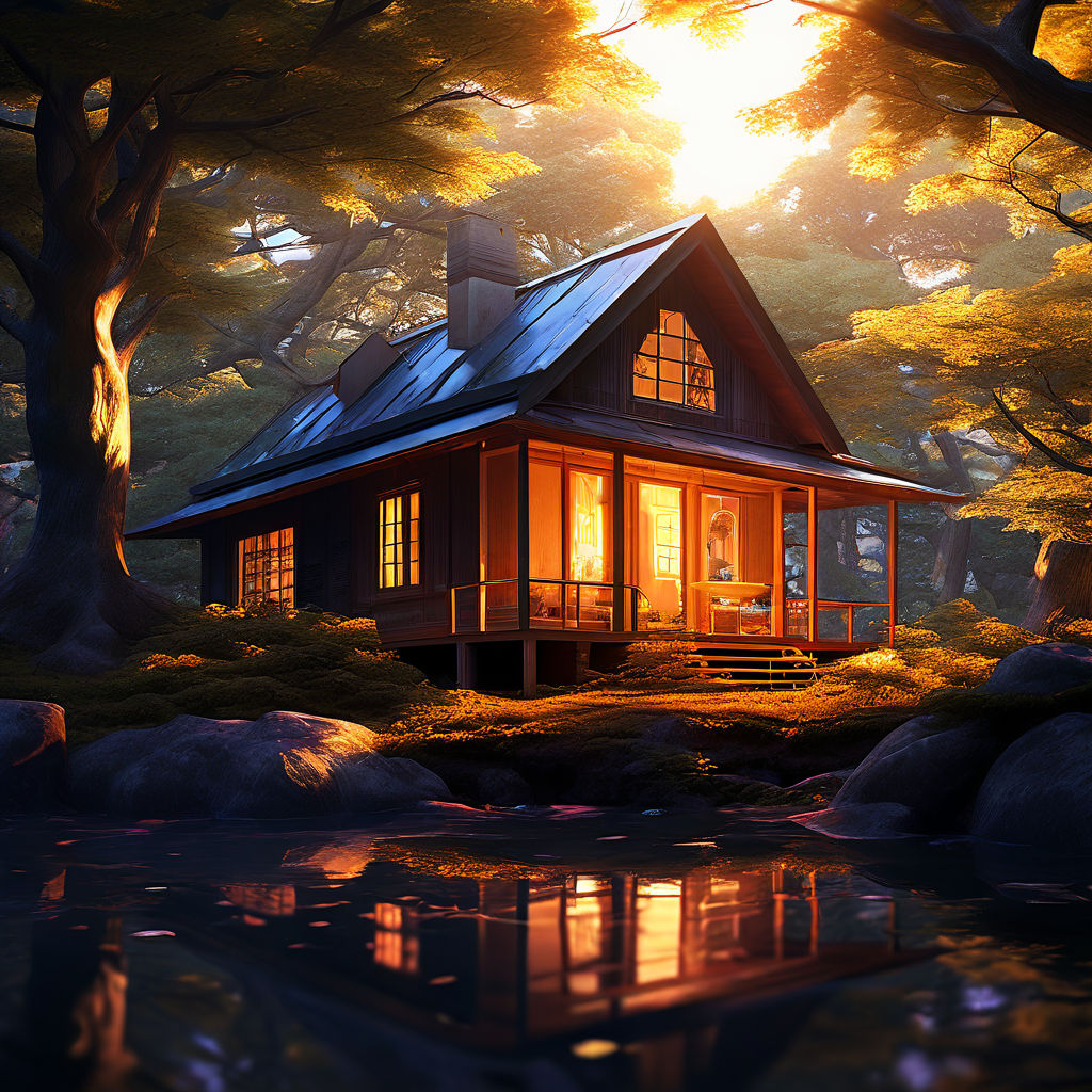 Small house emitting a singular light from within by Priety world ...