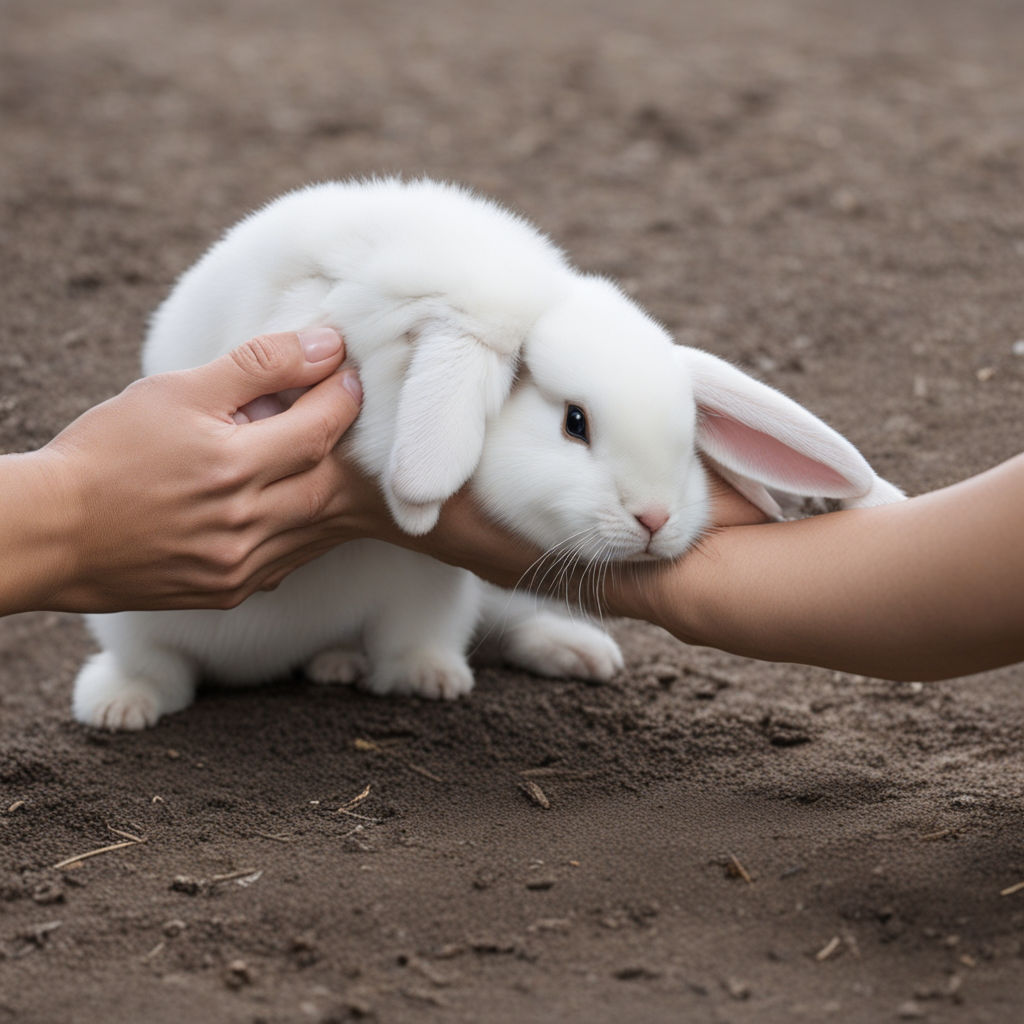 Human hand grabbing a rabbit's leg above in order to protect... by ...