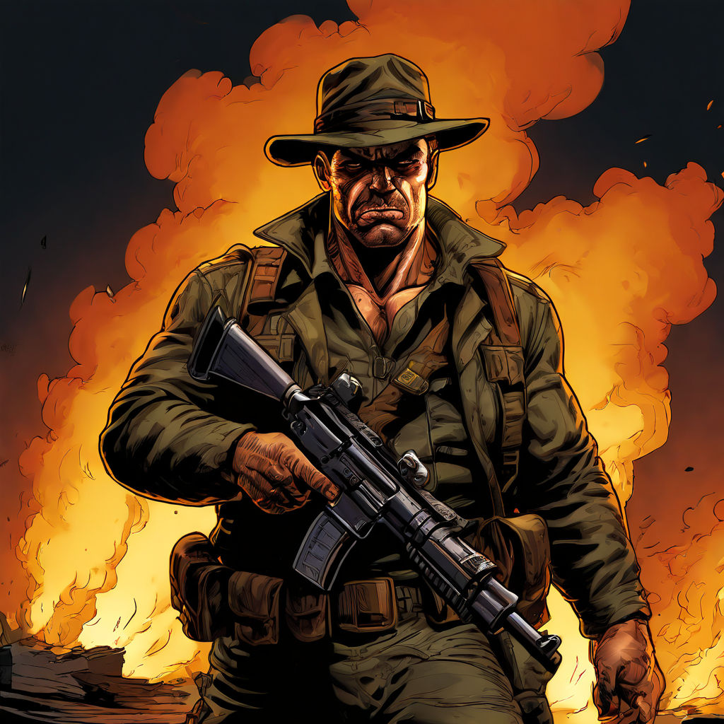 Tough guy Commando. Carrying guns and ammo. Smoking a cigar.... by ...