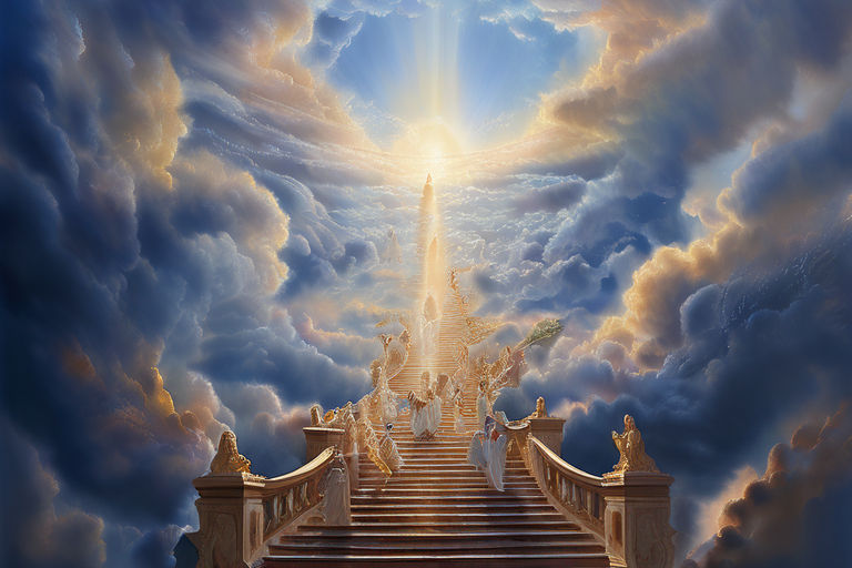 "Visualize a celestial image where a wide staircase by alba lin ...