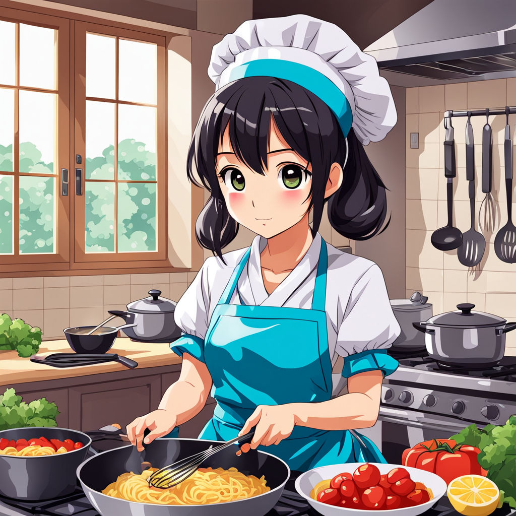 Cute girl cooking in anime style by 이종환 - Playground