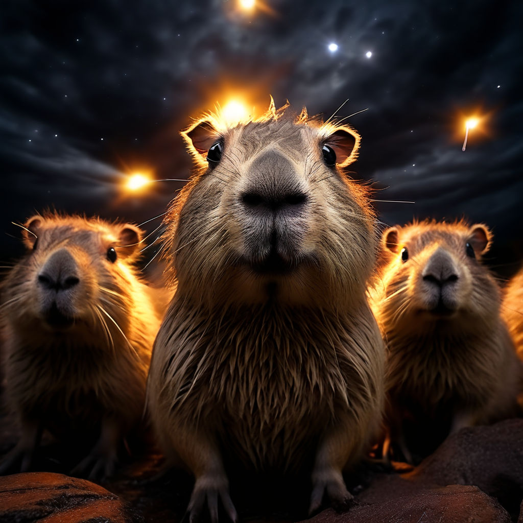 Cute Capybara Selfie with UFOs Weird by Shafaq - Playground