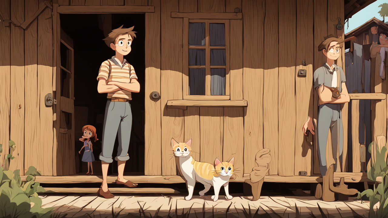 The scene is an animated illustration in a classic cartoon s... by ...