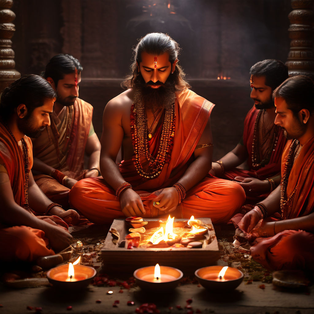 Generate image of uddalak rishi performing yagya with a grou... by ...
