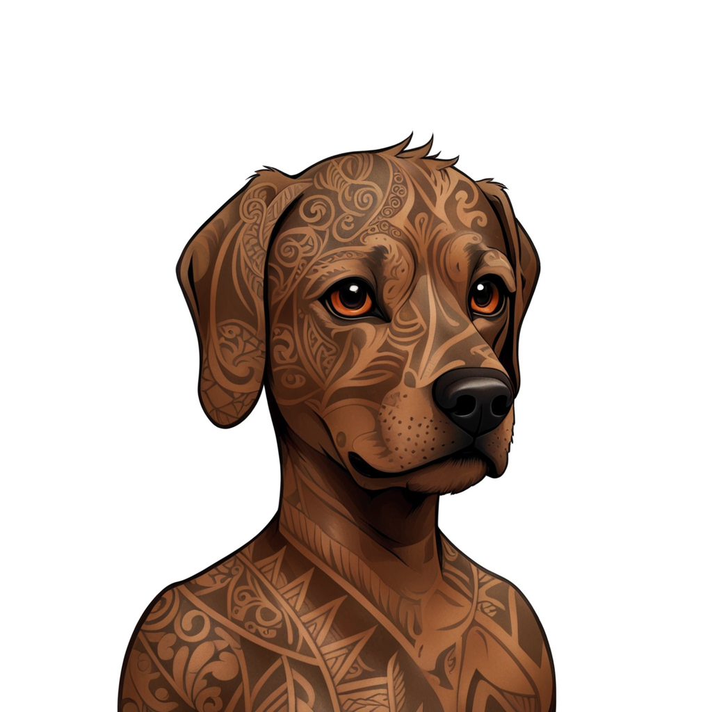 Humanized dog with body tattooed with Maori tattoos by Juan Llompart ...