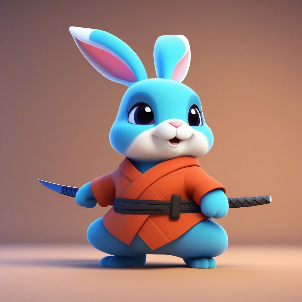 A 3D cute ninja bunny rabbit in a 3D Pixar style by Ant Howe - Playground