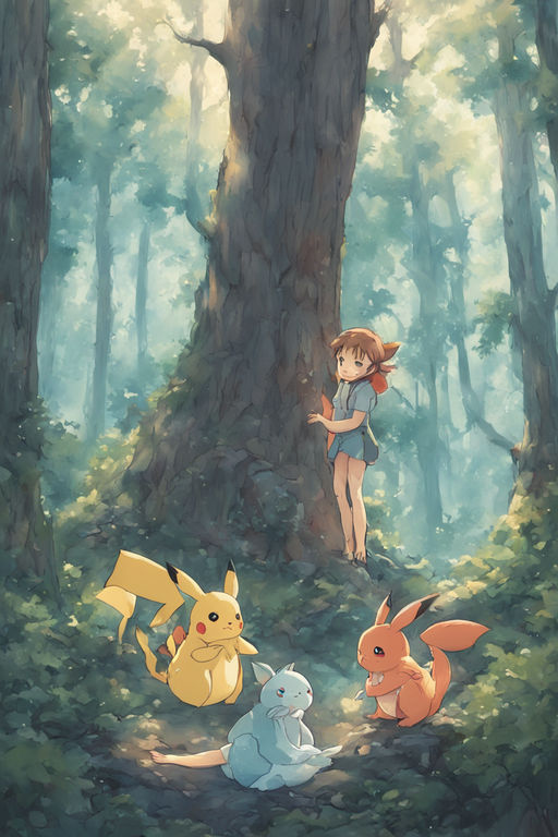 Studio Ghibli-inspired illustration of Pokemon characters en... by ...