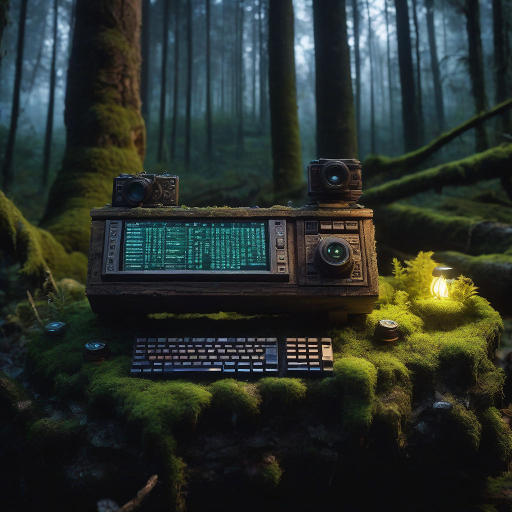 Miniature photography of a tiny rustic monitor that is showi... by ...