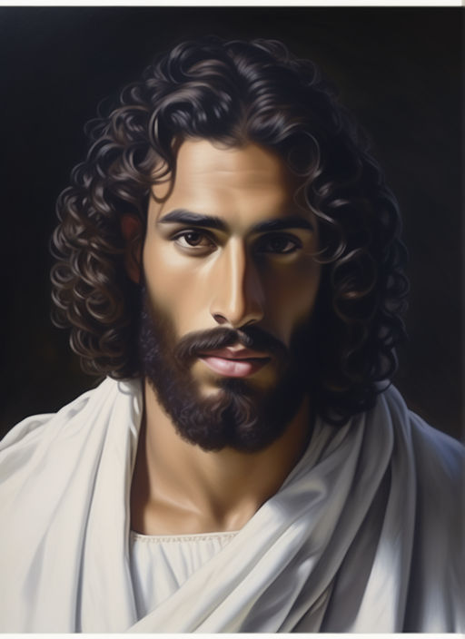 Painting of the face of Jesus of Arab ethnicity with curly h... by ...