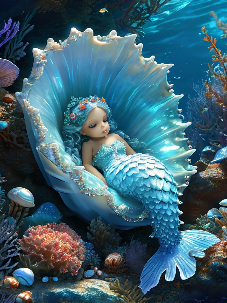 A huge pearl-iridescent shiny open shell serves as a crib fo... by Викa ...