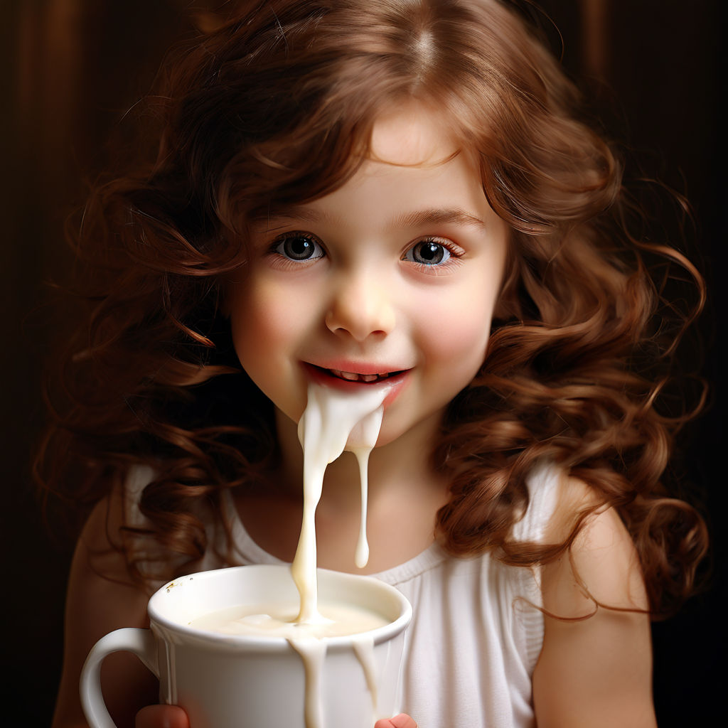A cute girl with brown hair with milk flowing from her mouth by Mehmet ...